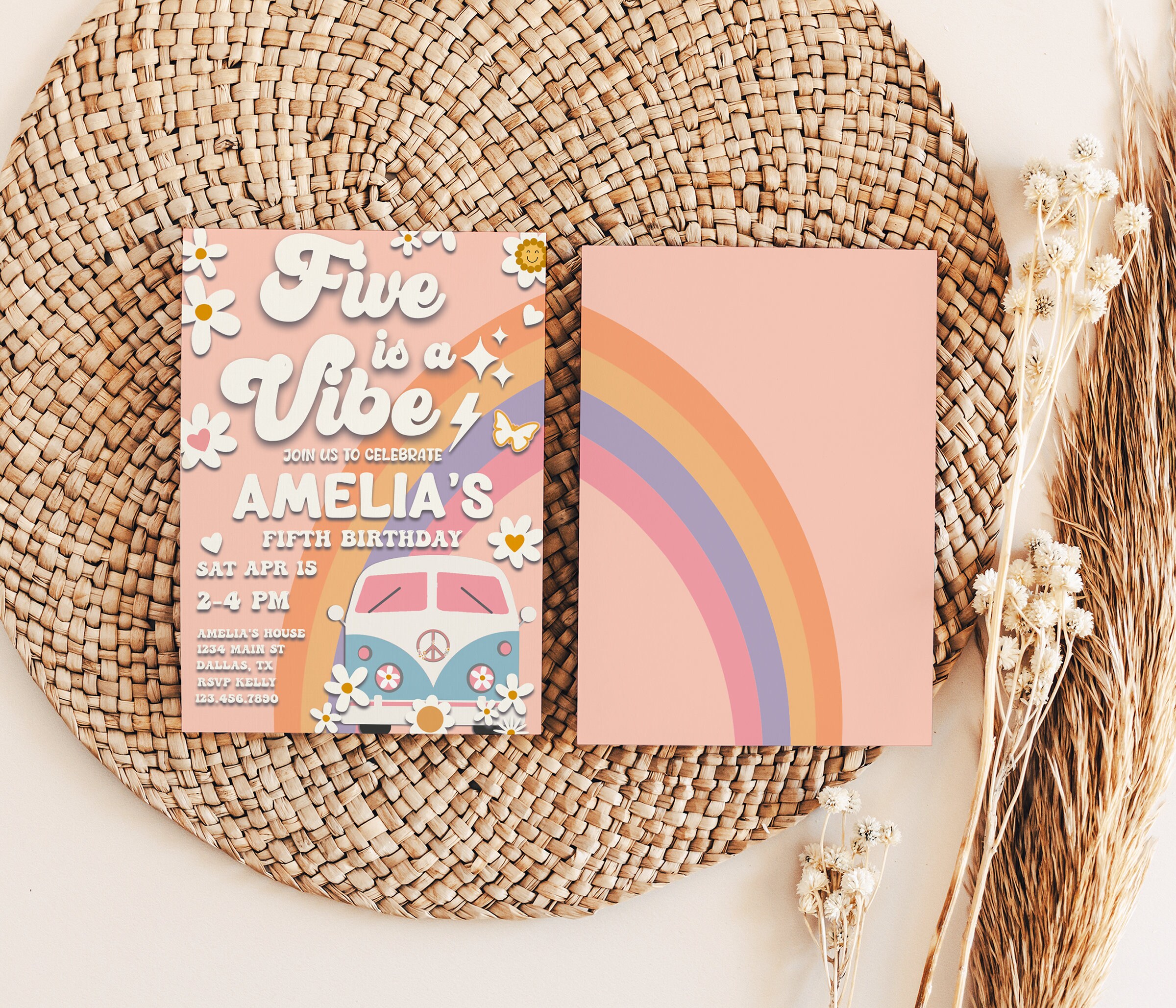 Editable Five is a Vibe Groovy 5th Birthday Invitation Daisy - Etsy