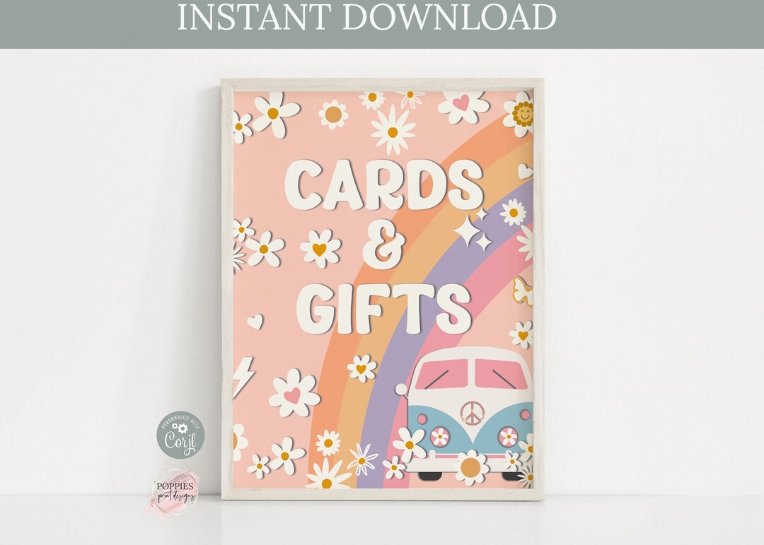 Groovy Cards and Gifts Sign Retro Birthday Party Gift Table Sign Daisy ...