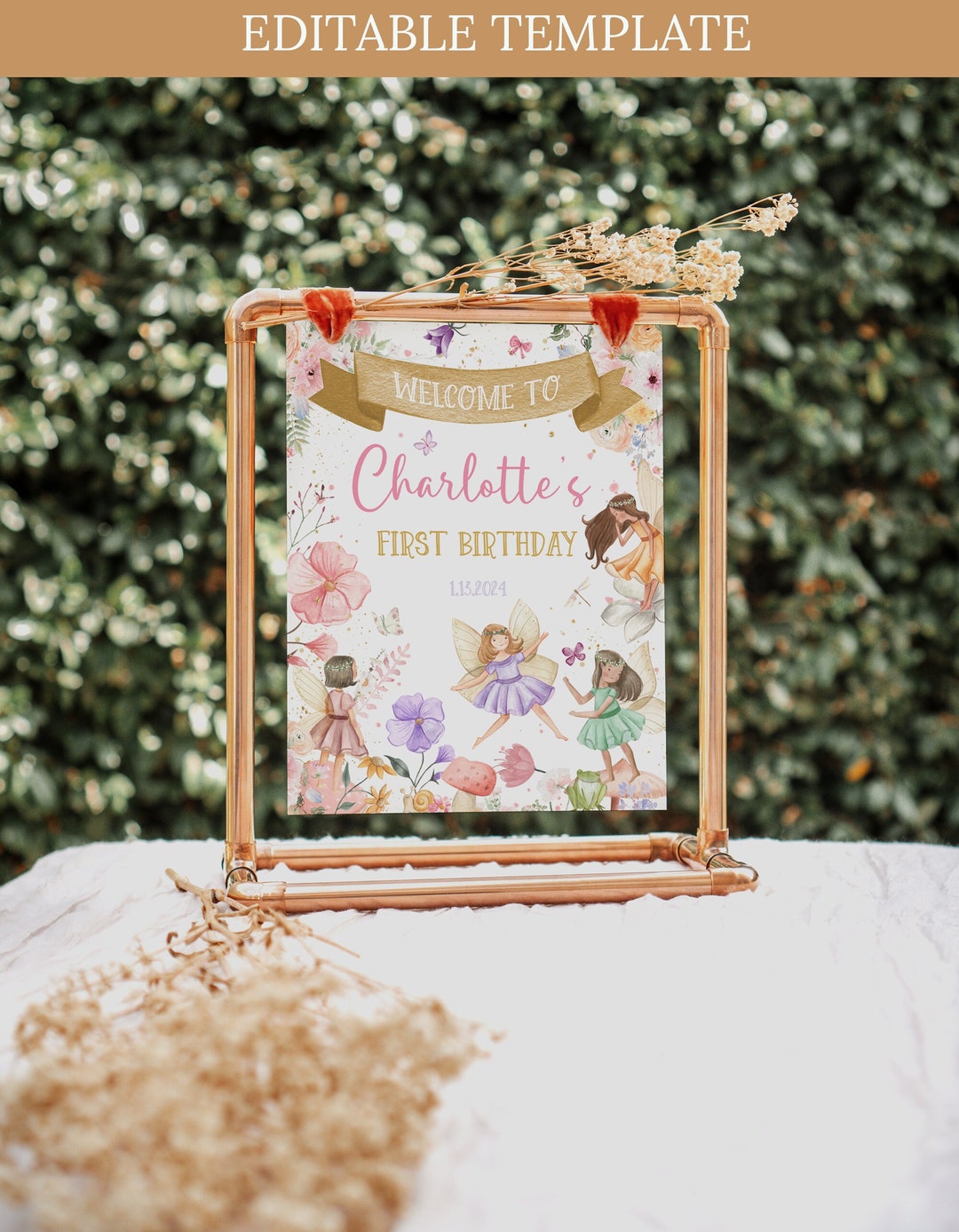 Editable Fairy Birthday Welcome Sign Fairy First Birthday Party Flutter ...