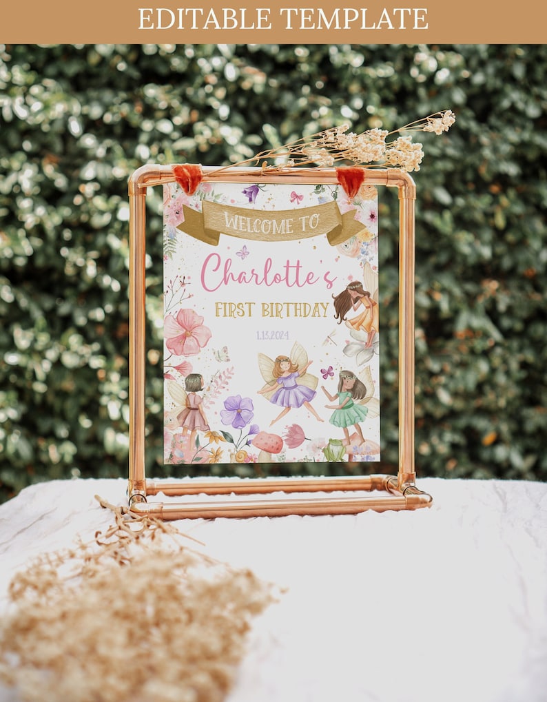Editable Fairy Birthday Welcome Sign Fairy First Birthday Party Flutter ...