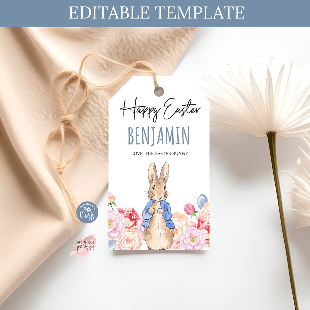 Editable Easter Basket Gift Tag, Kids Easter Bunny Tag, Peter Rabbit ...