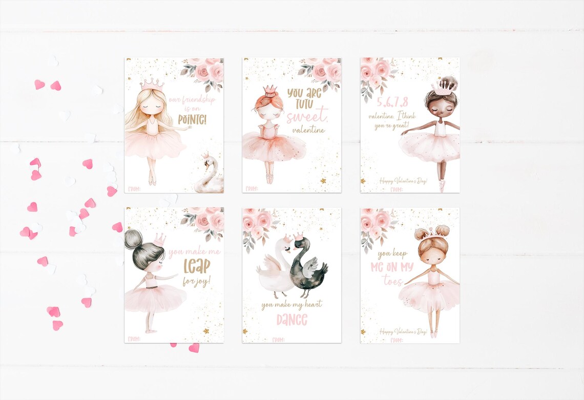 Printable Ballet Dancer Valentine's Day Cards, Print at Home Classroom ...