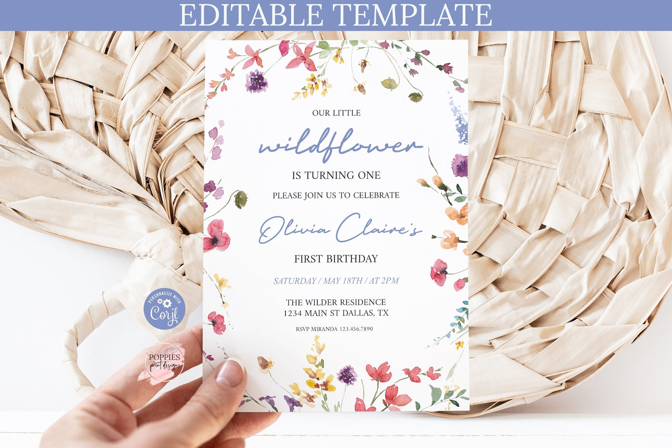 Wildflower Birthday Invitation, Editable Boho Garden First Birthday ...