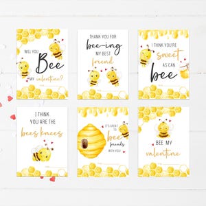 Printable Bee Valentine's Day Cards, Print at Home Classroom Valentine ...
