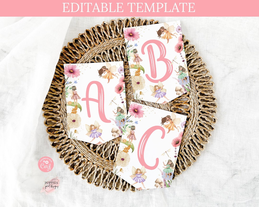 Editable Fairy First Birthday Banner Enchanted Forest Happy Birthday ...