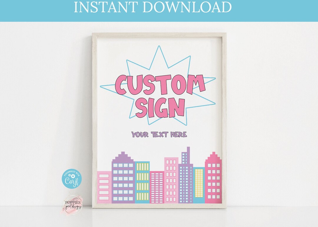 Editable Girl Superhero Custom Birthday Party Sign, Comic Birthday ...