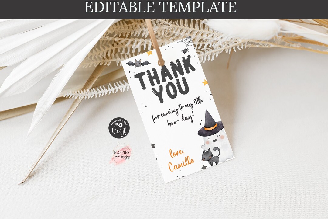Editable Halloween Birthday Thank You Tag Spooky One Spooktacular Ghost ...