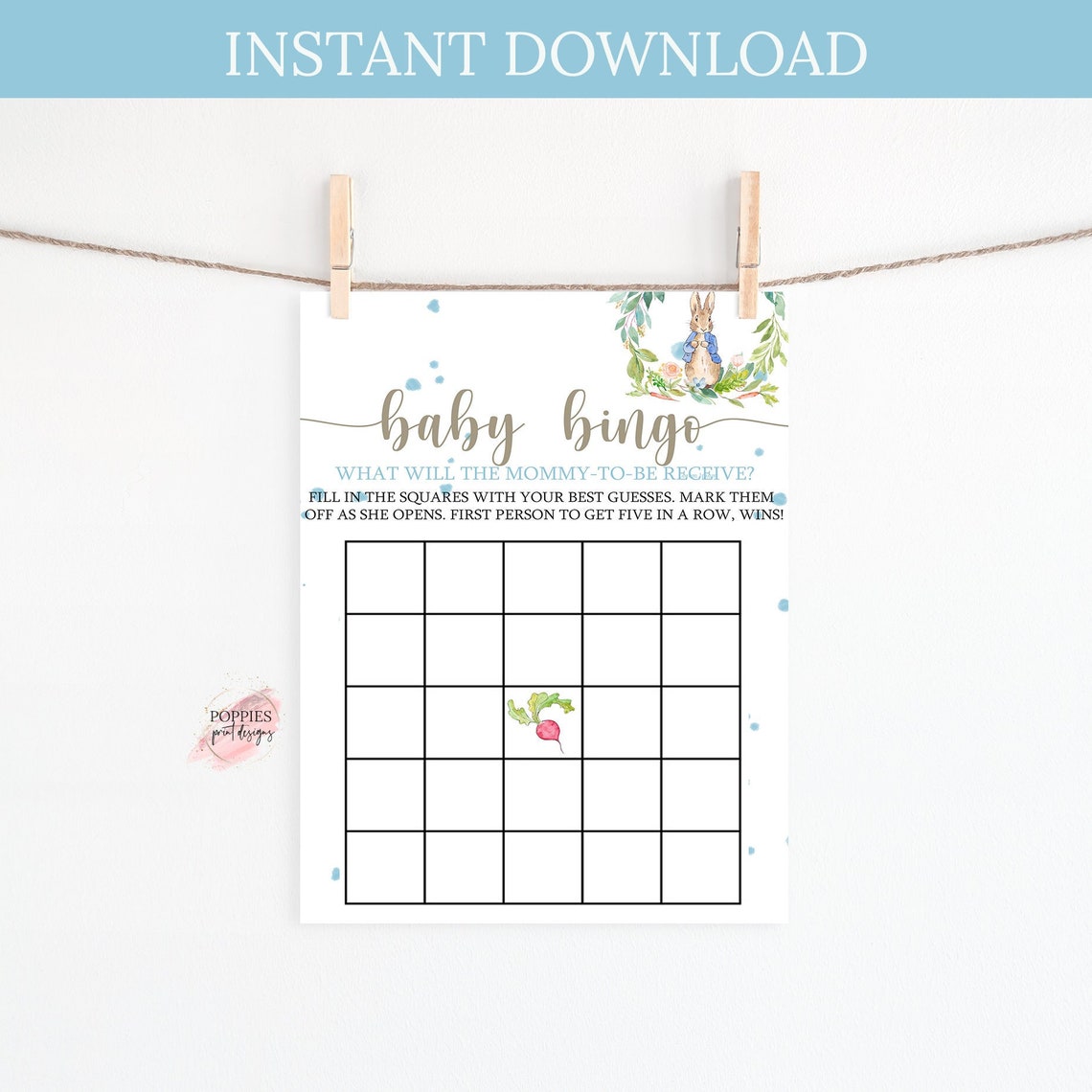 Baby Bingo Baby Shower Game, Peter Rabbit Baby Shower Game, Baby Shower ...