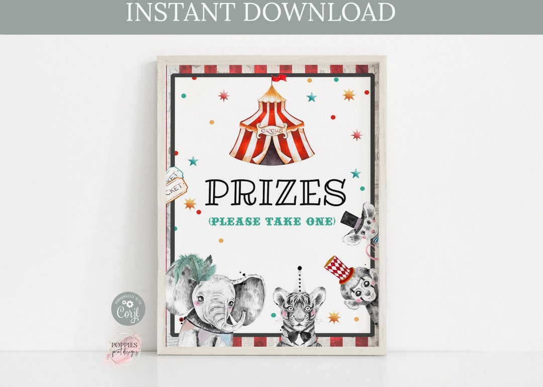 Circus Party Favor Sign, Prizes Party Sign, Carnival Birthday Decor ...