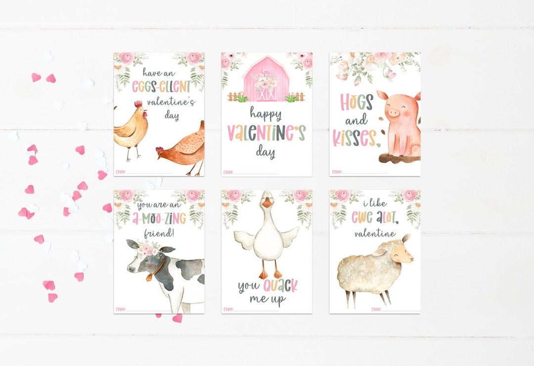 Printable Floral Farm Animal Valentine's Day Cards, Print at Home ...
