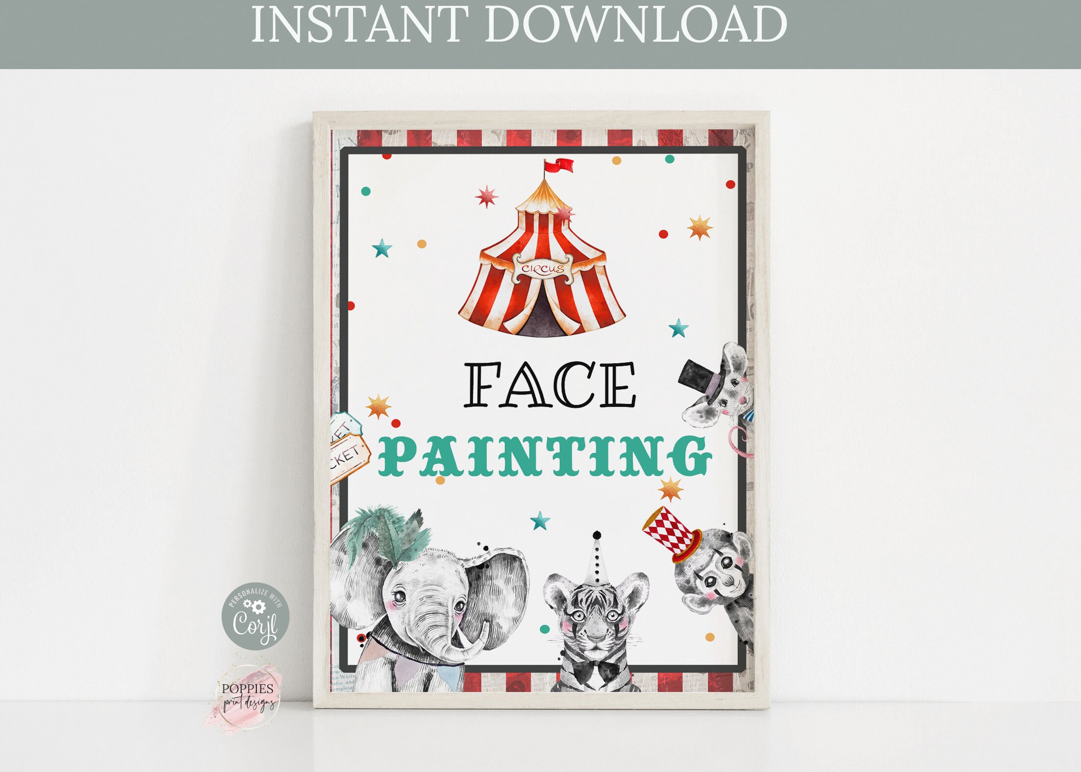 Circus Party Sign, Face Painting Party Sign, Carnival Birthday Decor ...