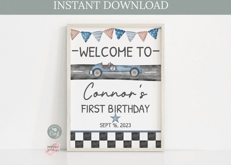 Editable Blue Racing Car Birthday Party Welcome Sign Two Fast - Etsy