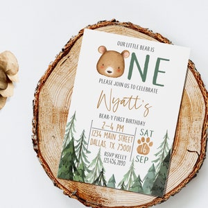 Editable Bear First Birthday Invitation, Bear-y First Birthday, Boy 1st ...
