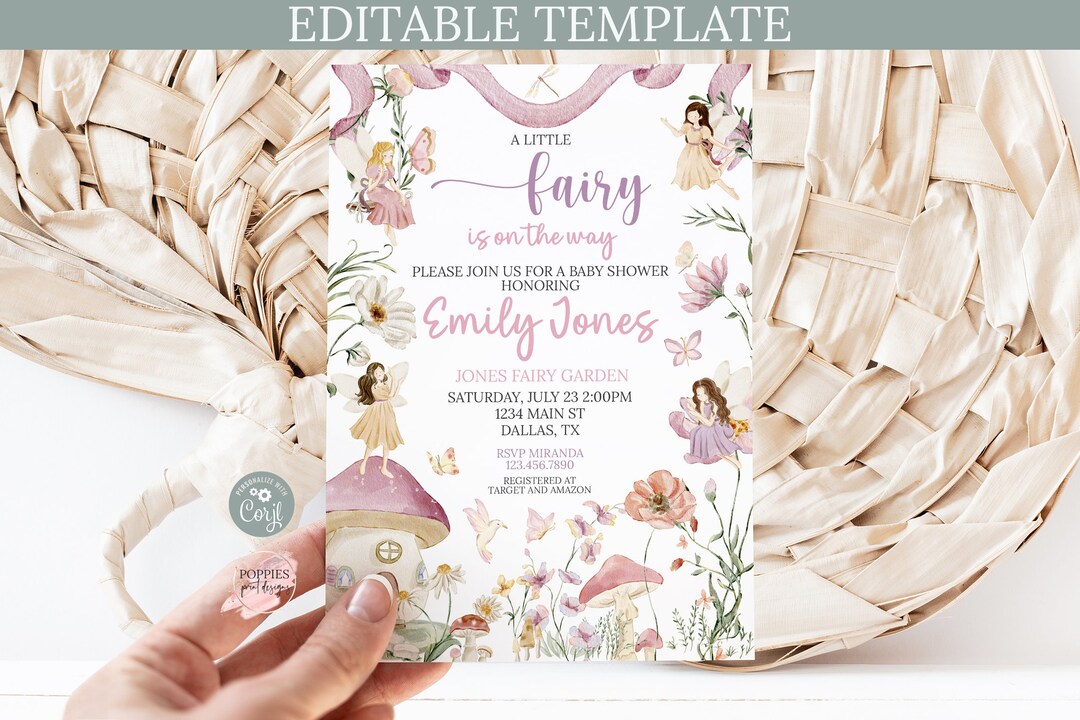 Editable Fairy Baby Shower Invitation A Little Fairy is on the Way ...