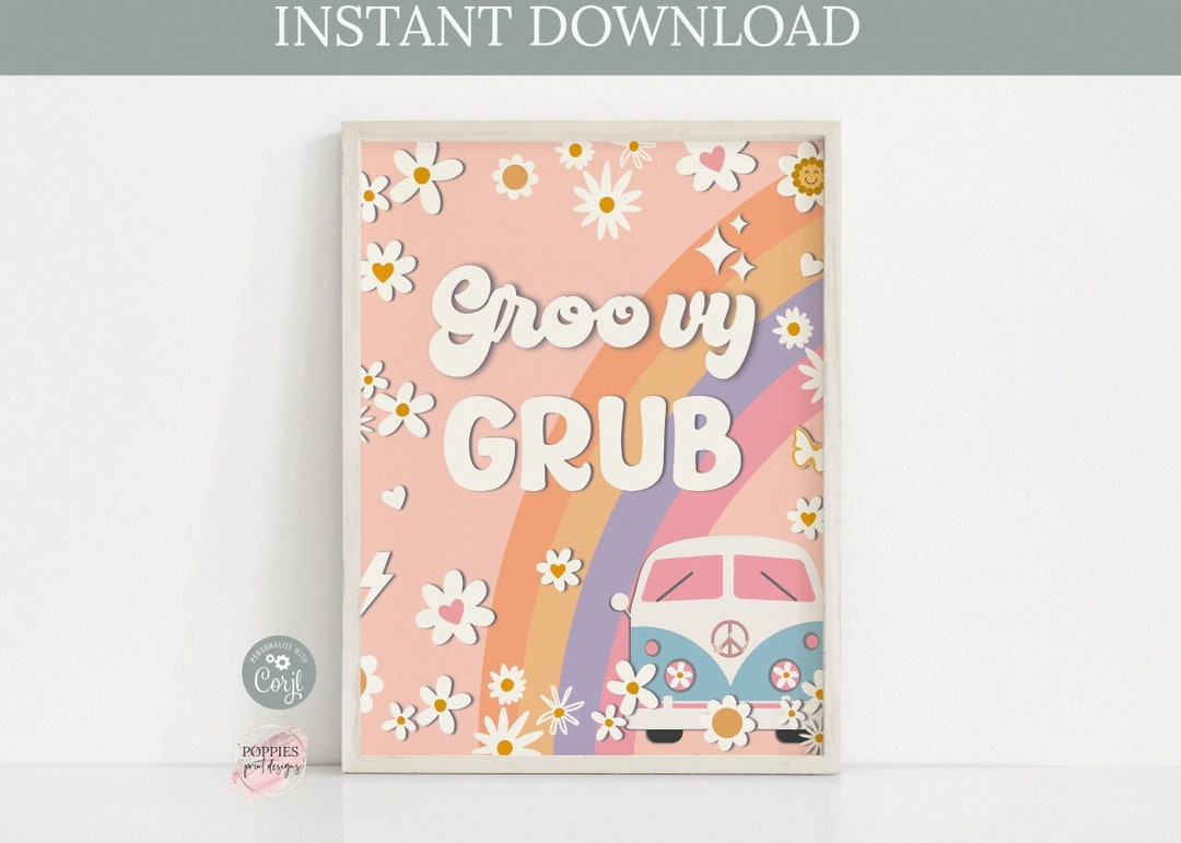 Groovy Grub Sign Retro Birthday Party Food Sign Daisy Birthday Poster ...