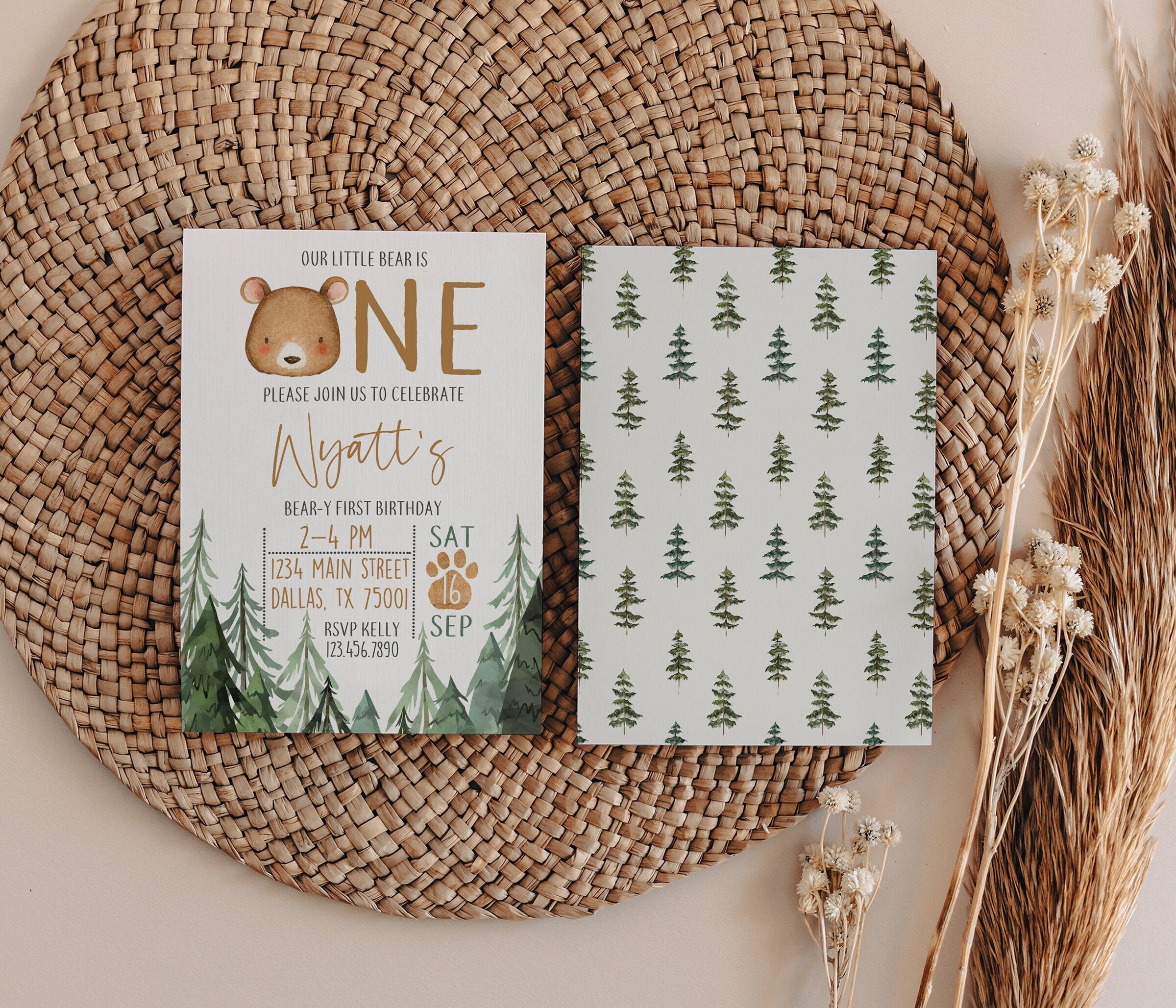 Editable Bear First Birthday Invitation, Bear-y First Birthday, Boy 1st ...