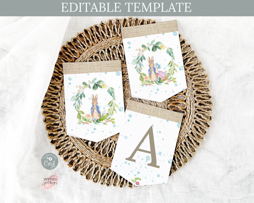 Editable Peter Rabbit Banner 8.5x11" Flopsy Bunny Birthday Bunting ...
