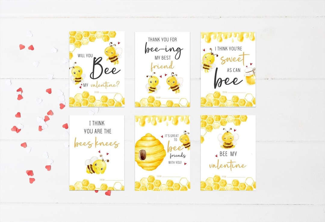 Printable Bee Valentine's Day Cards, Print at Home Classroom Valentine ...