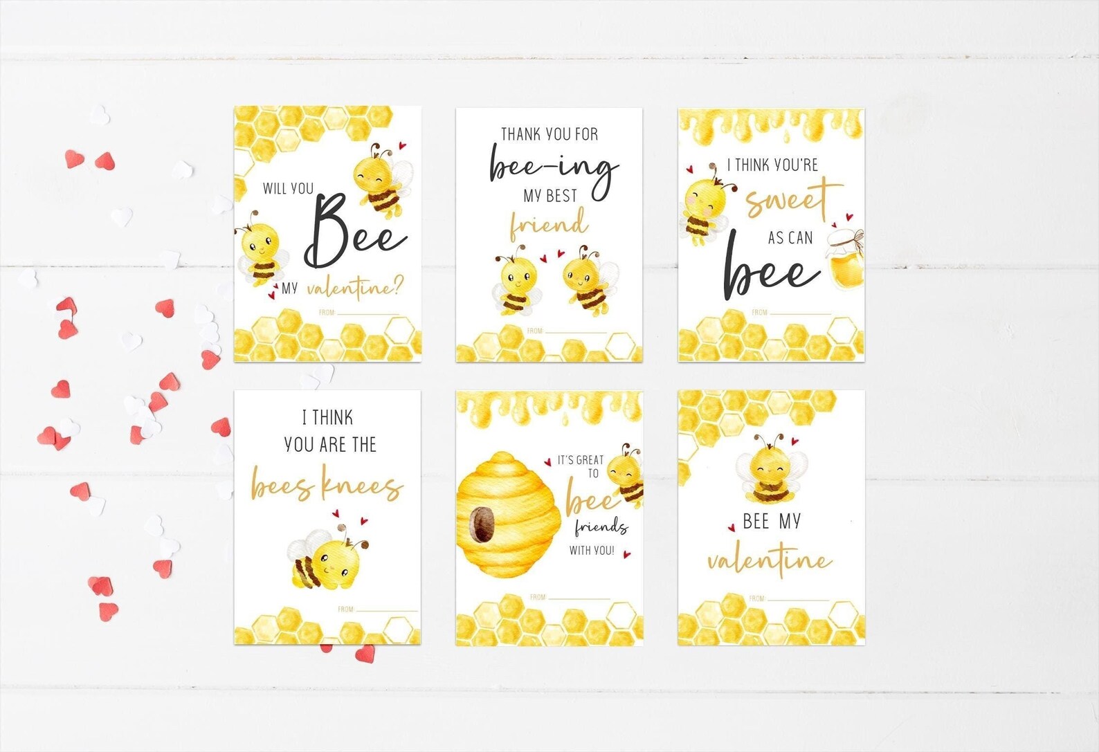 Printable Bee Valentine's Day Cards, Print at Home Classroom Valentine ...
