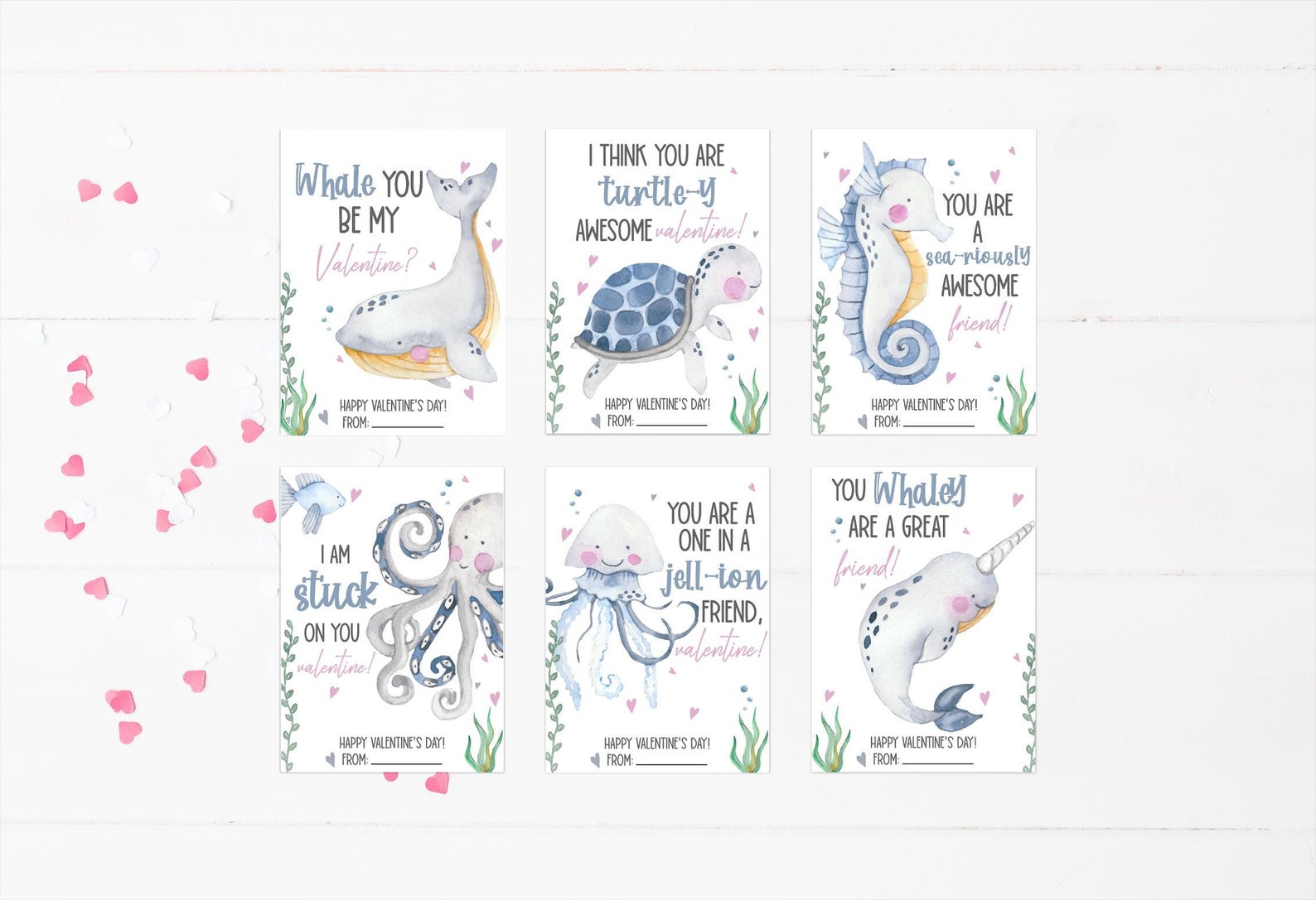 Printable Under the Sea Valentine's Day Cards, Print at Home Classroom ...