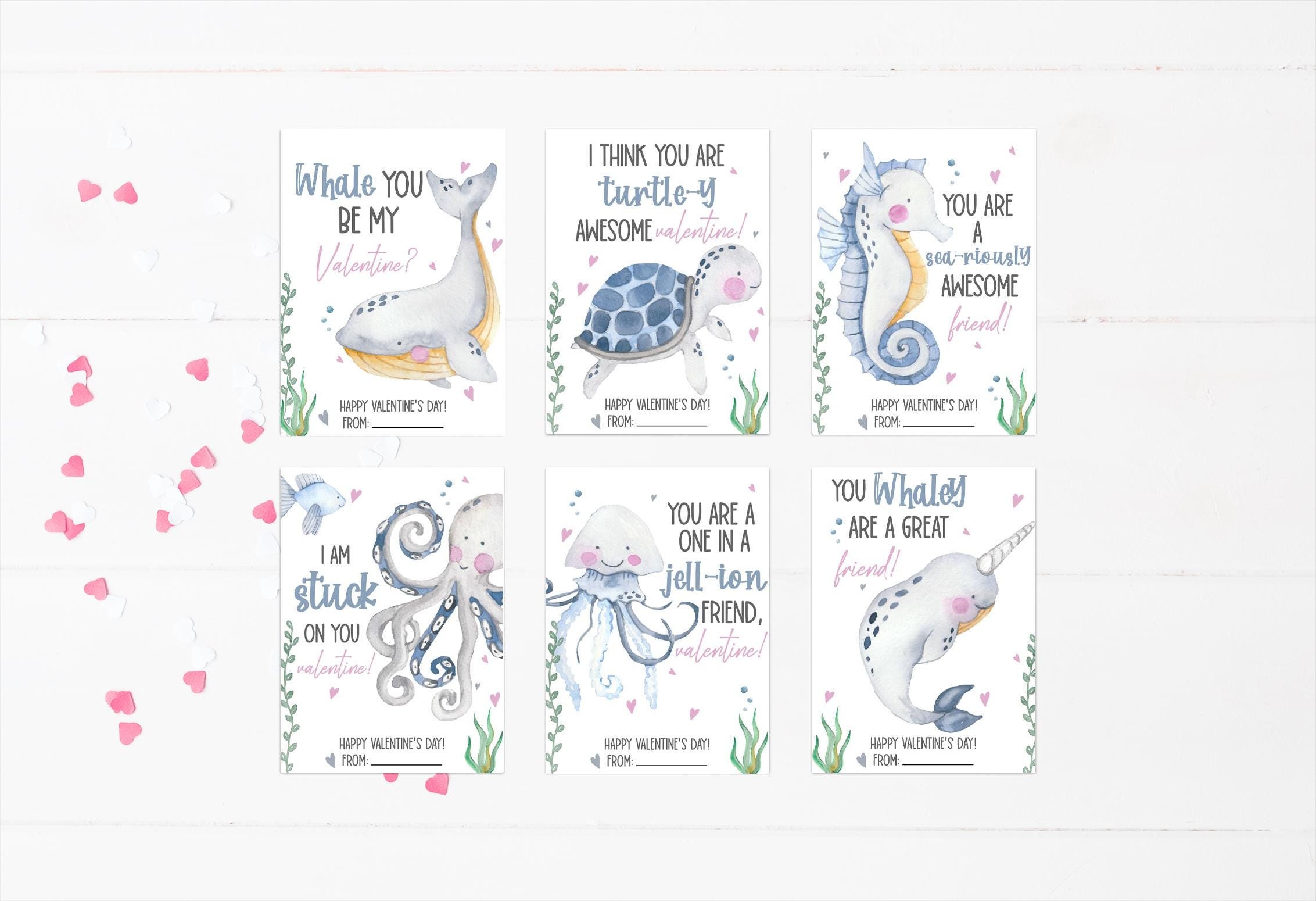 Printable Under the Sea Valentine's Day Cards, Print at Home Classroom ...