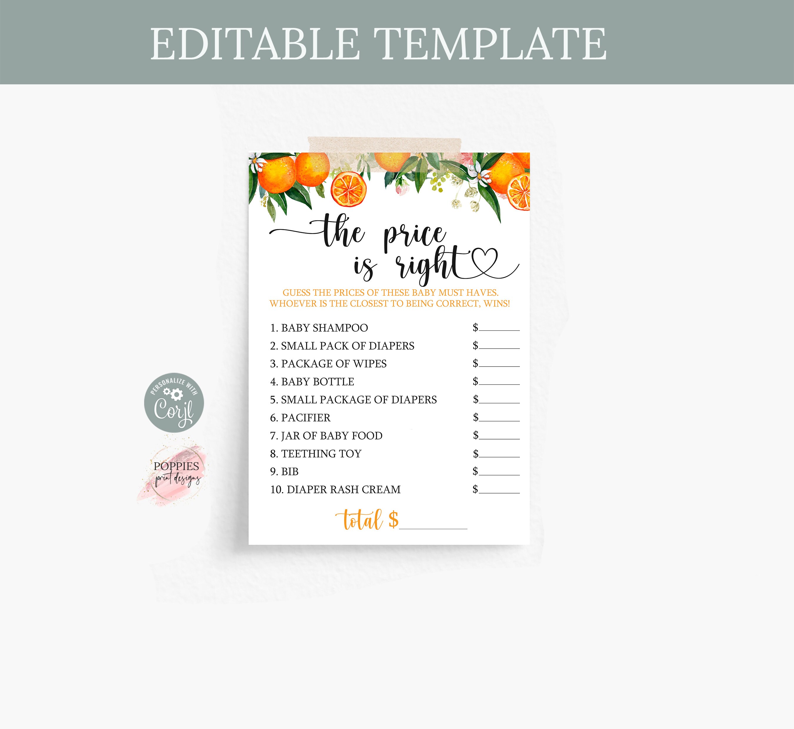 Editable Price is Right Baby Shower Game, Little Cutie Baby Shower Game ...