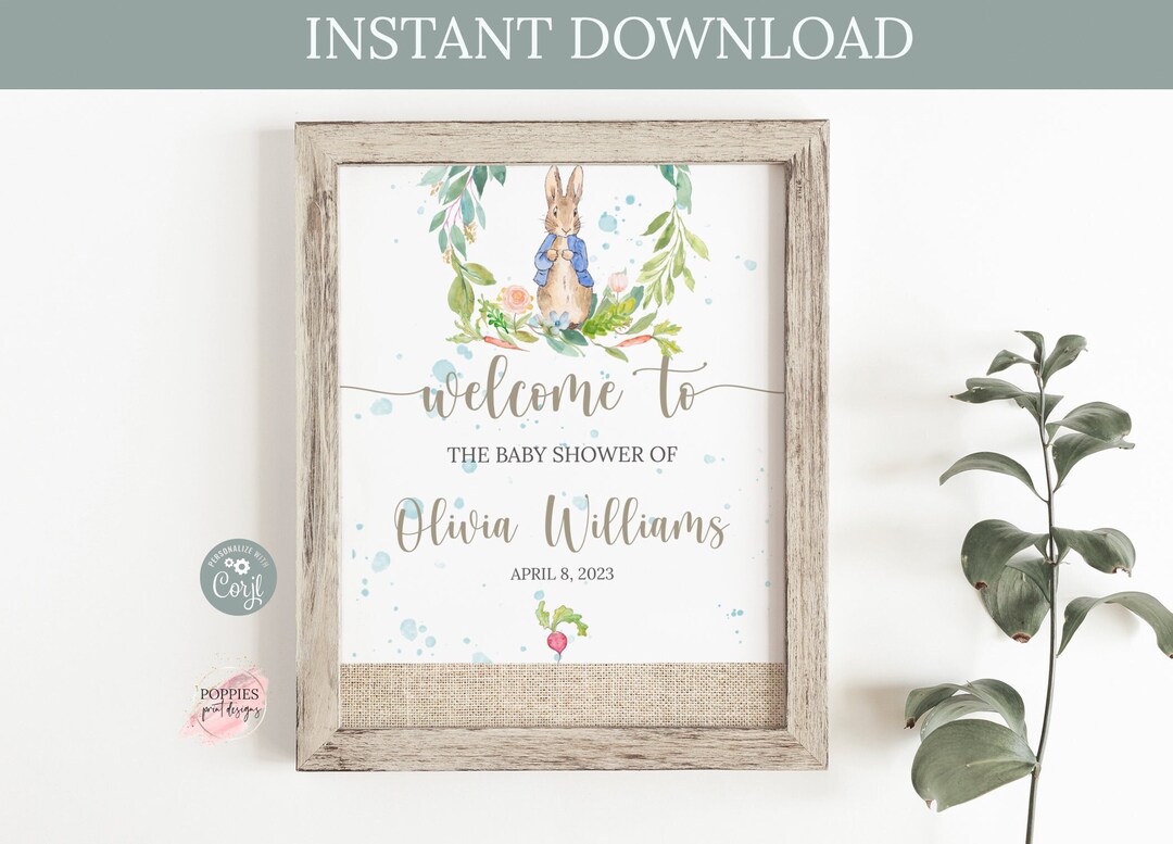 Editable Peter Rabbit Baby Shower Welcome Sign Peter Rabbit Decor Party ...