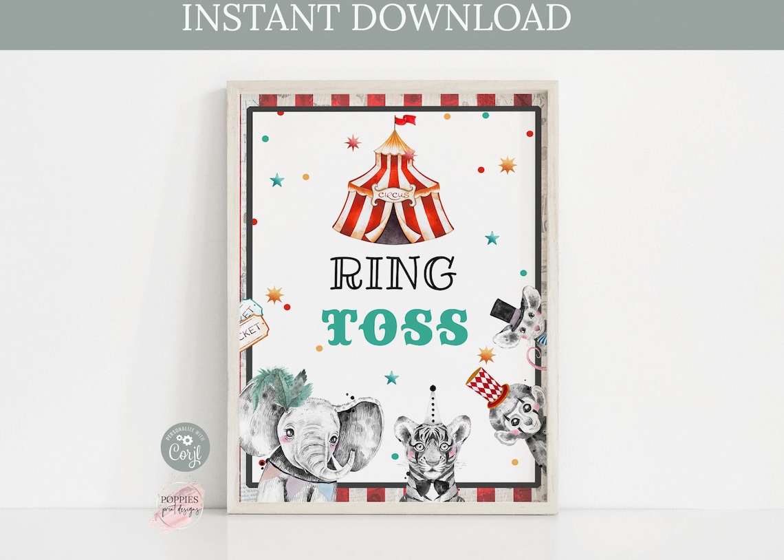 Circus Party Sign, Ring Toss Party Sign, Carnival Birthday Decor ...