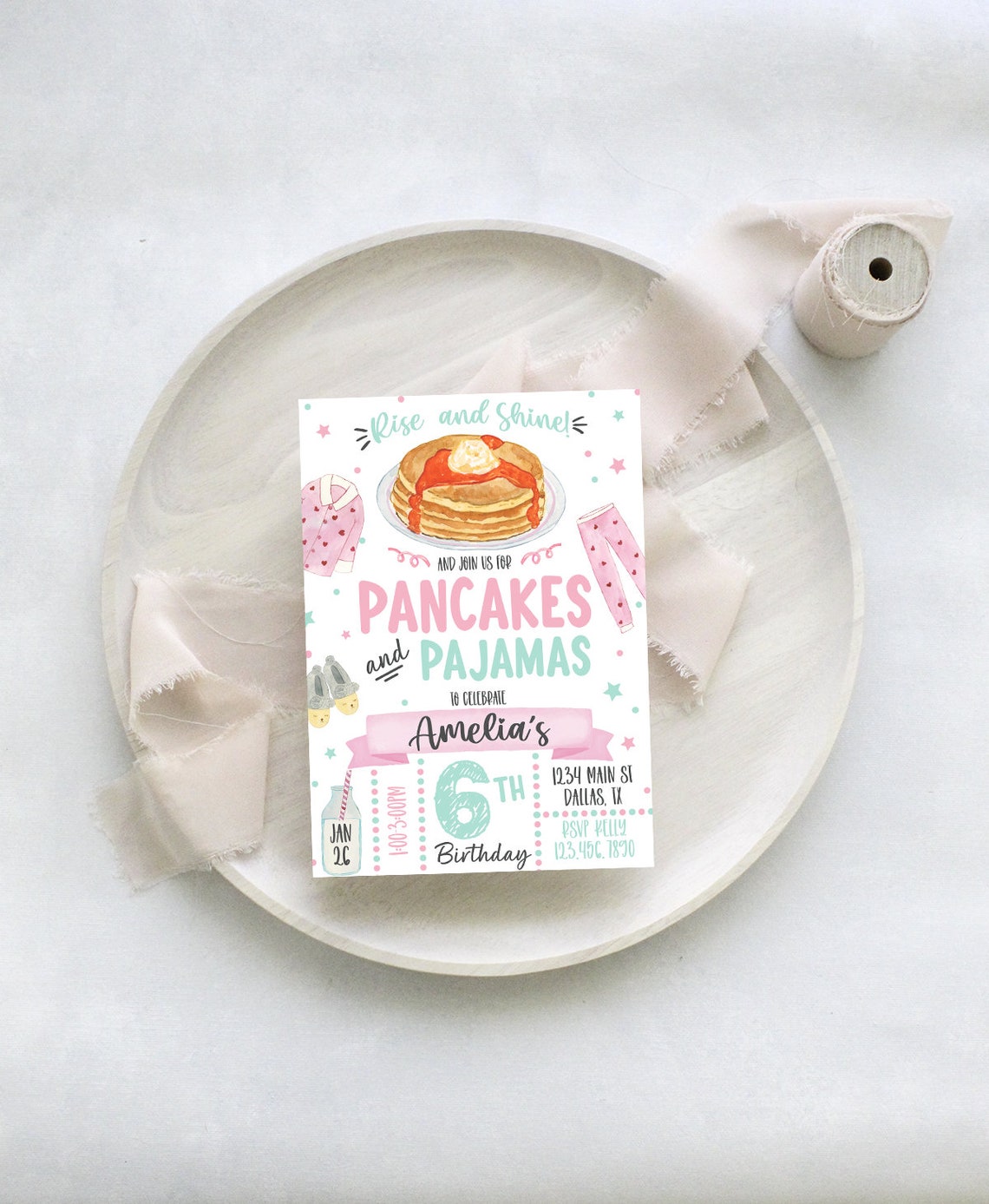 Editable Pancakes and Pajamas Birthday Invitation, Slumber Party ...