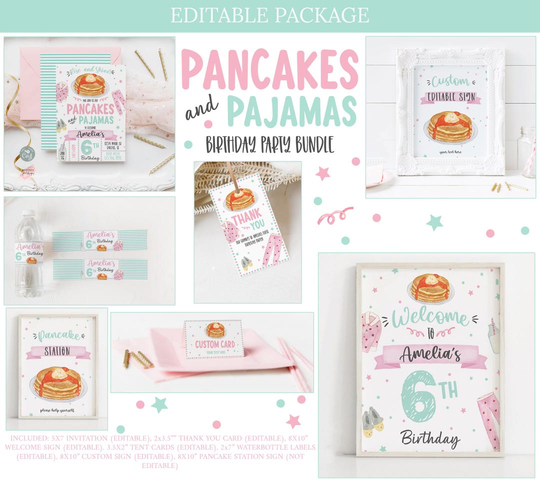 Editable Pancakes and Pajamas Birthday Party Bundle, Girl Slumber Party ...