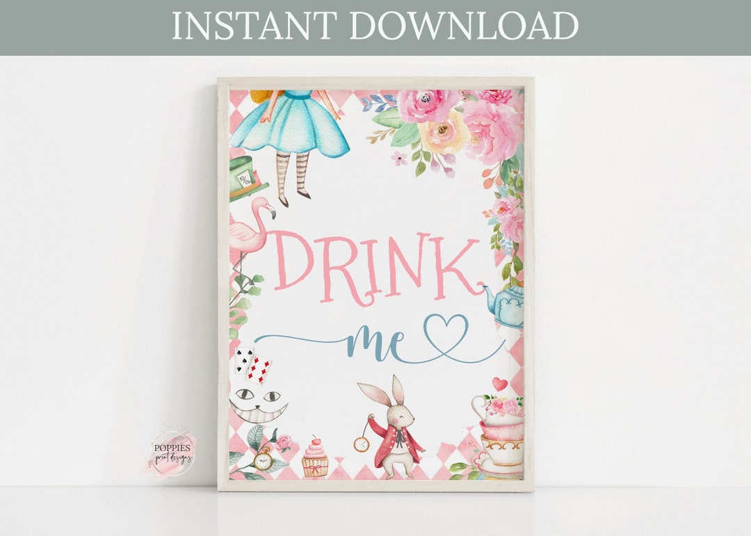 Drink Me Sign Alice in Wonderland Birthday Onederland Birthday Sign ...