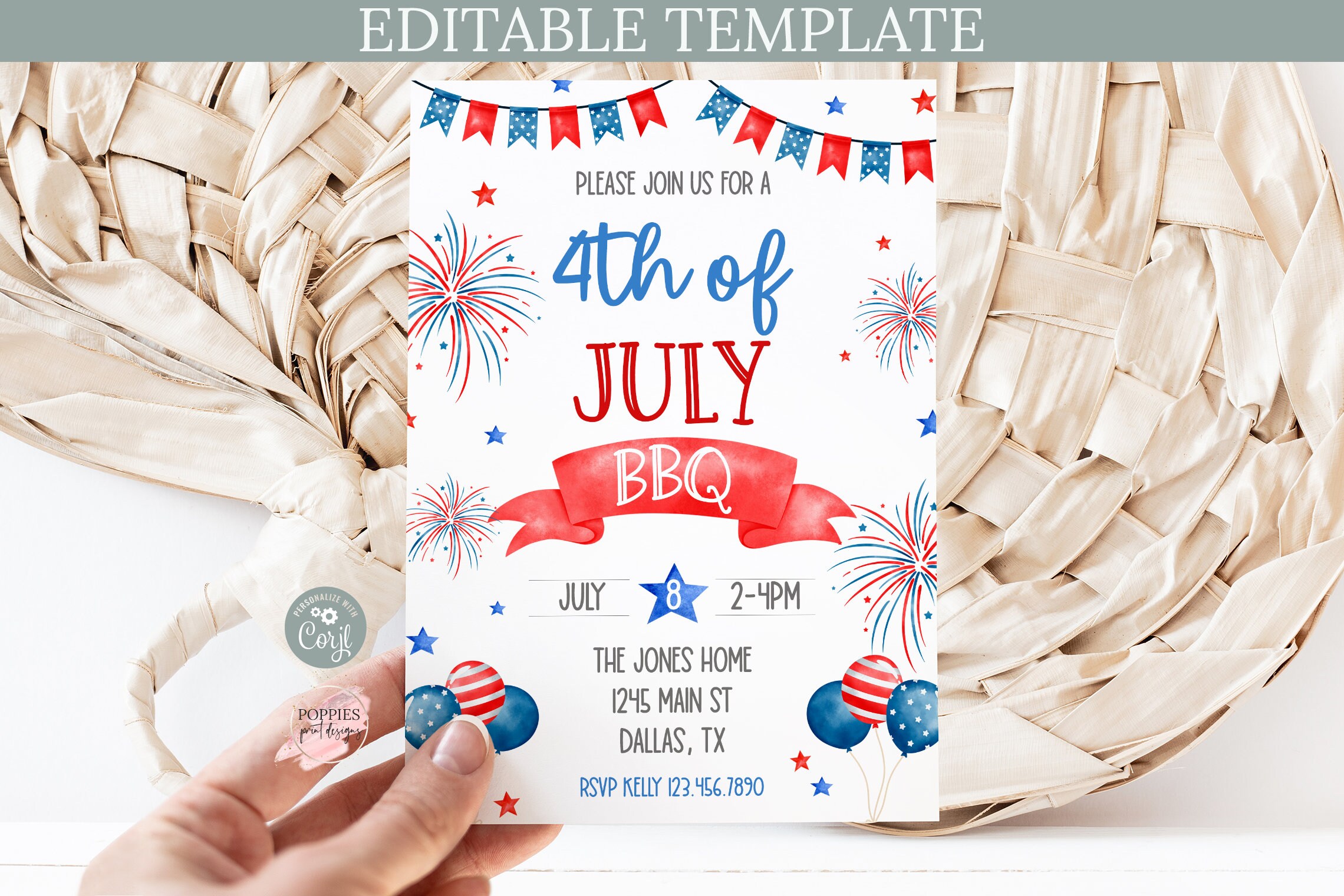 Editable 4th of July BBQ Invitation, Fourth of July Party Invite ...