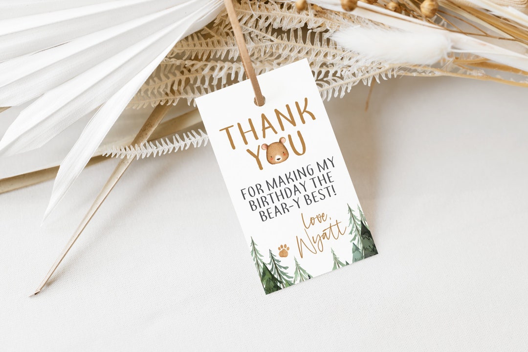 Editable Bear Birthday Thank You Card Woodland Bear Birthday Party ...