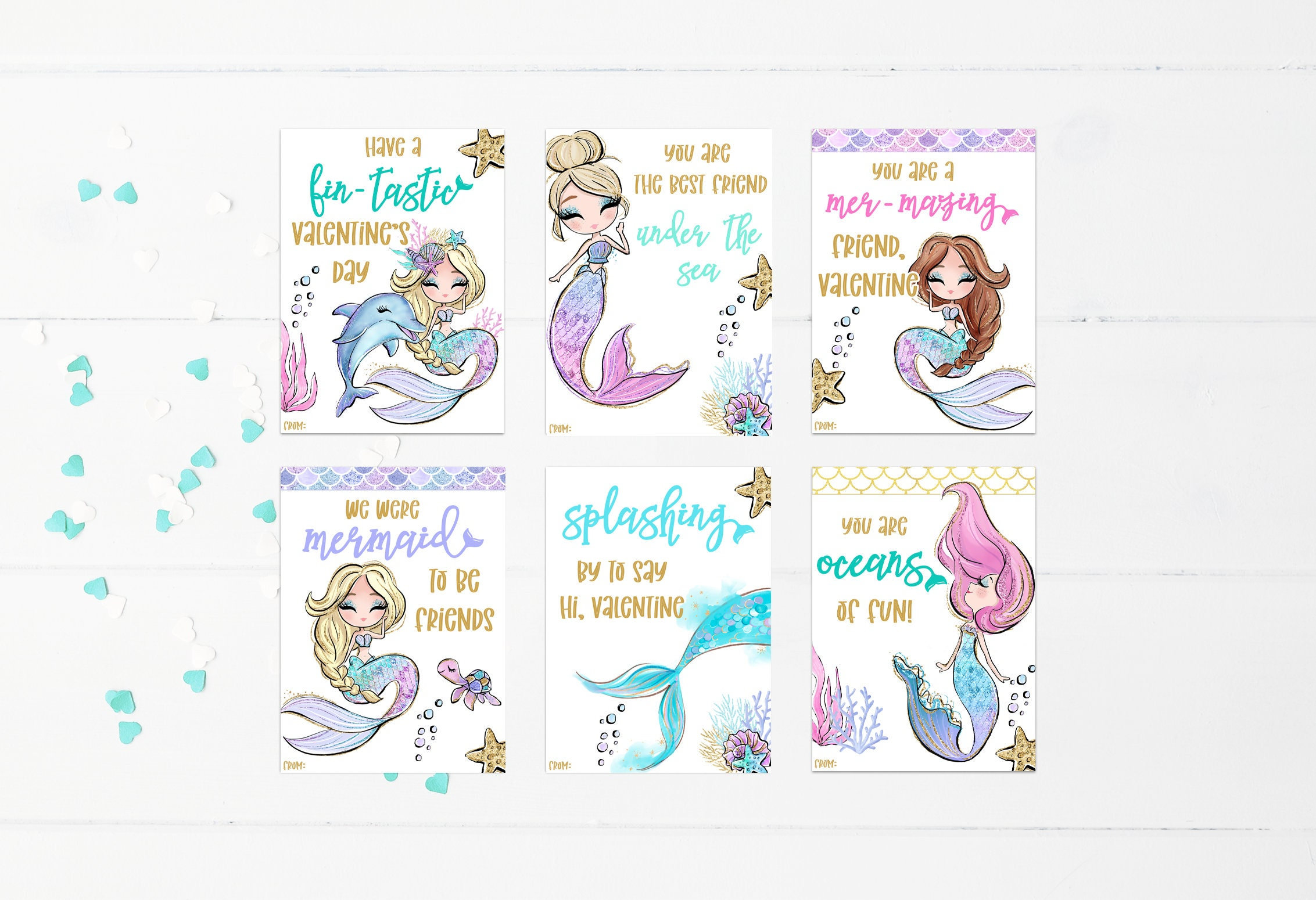 Printable Mermaid Valentine's Day Cards, Print at Home Classroom ...