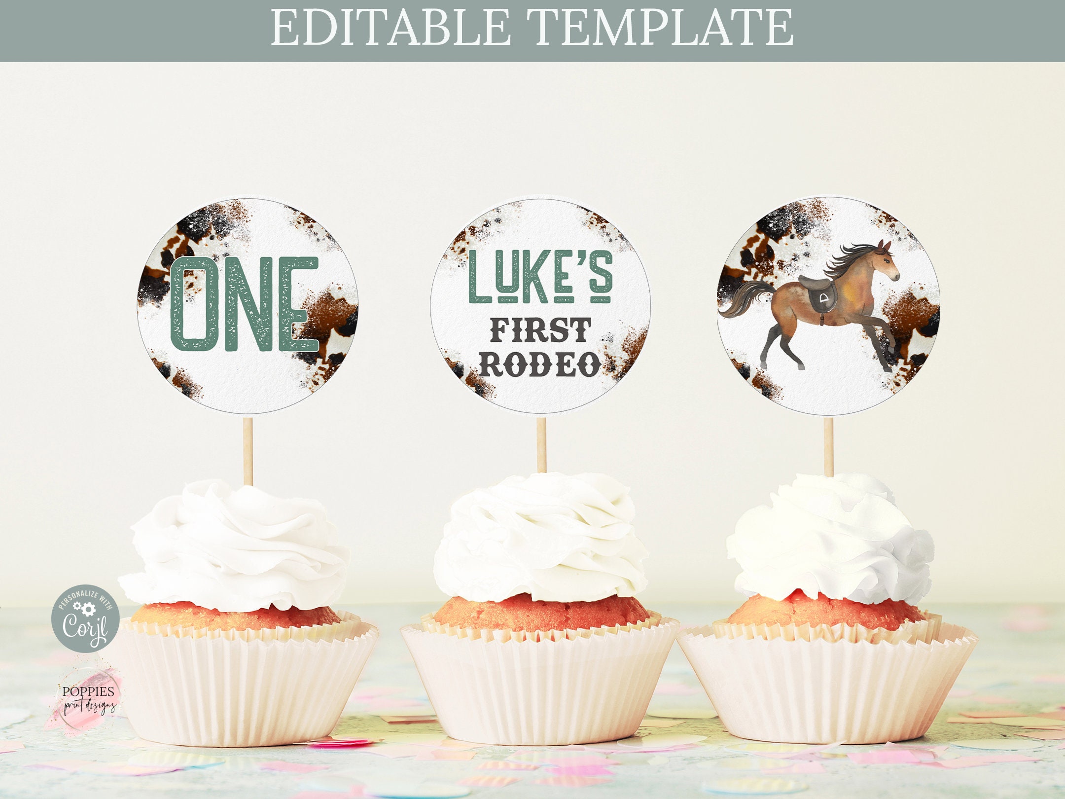 Editable First Rodeo Birthday Cupcake Toppers Boy Rodeo Birthday ...