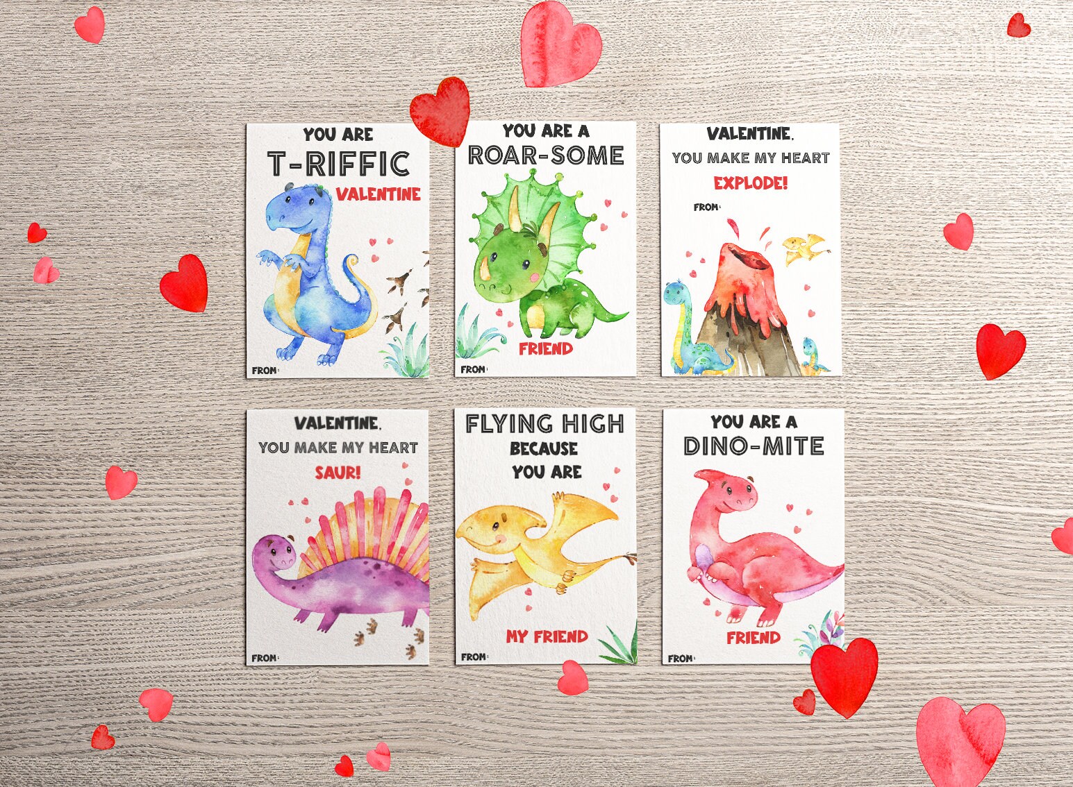 Printable Dinosaur Valentine's Day Cards, Print at Home Classroom ...