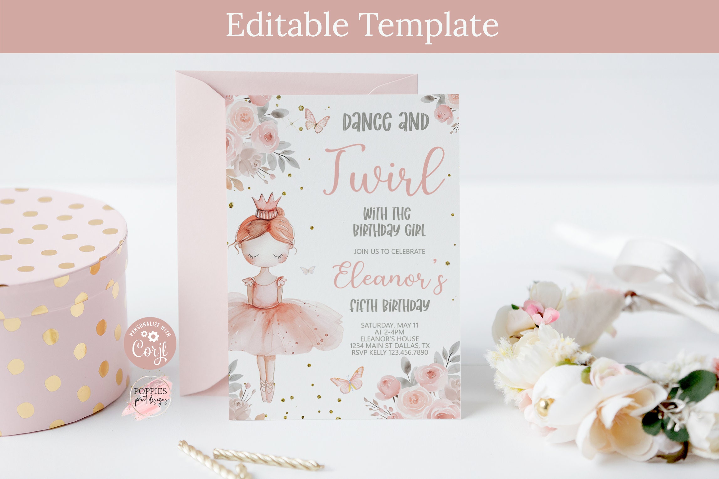 Editable Ballerina Birthday Invitation, Ballet Girls Party Invite Pink ...