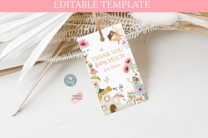 Editable Fairy First Birthday Thank You Tag Fairy Garden 1st Birthday ...