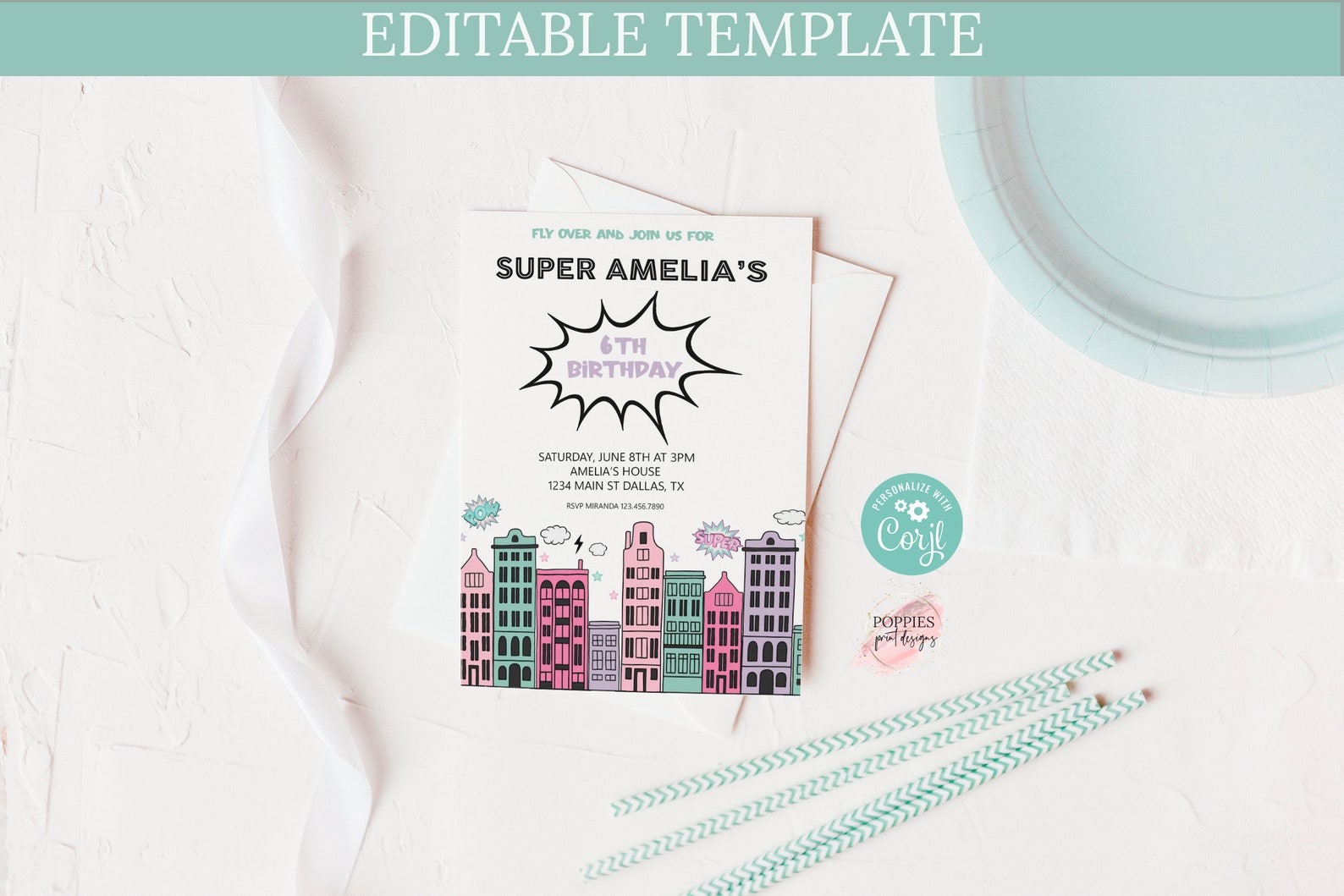 Editable Girl Superhero Birthday Party Invitation, Super Girl Birthday ...