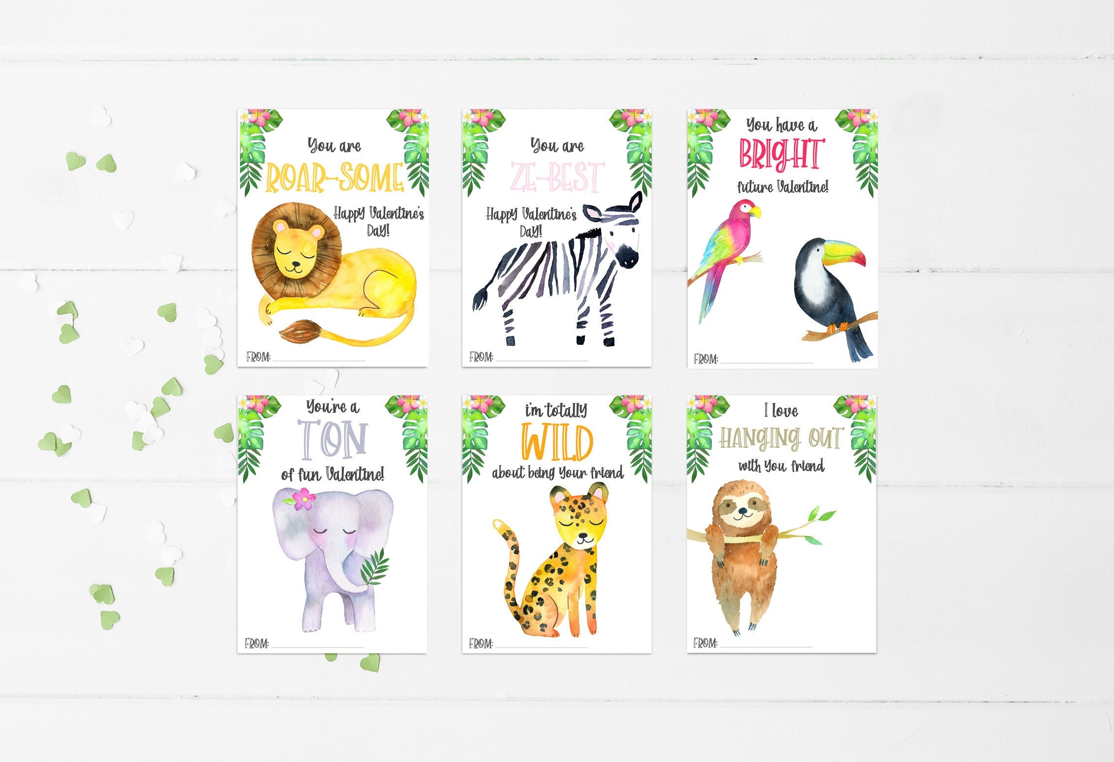 Printable Jungle Valentine's Day Cards, Print at Home Classroom ...