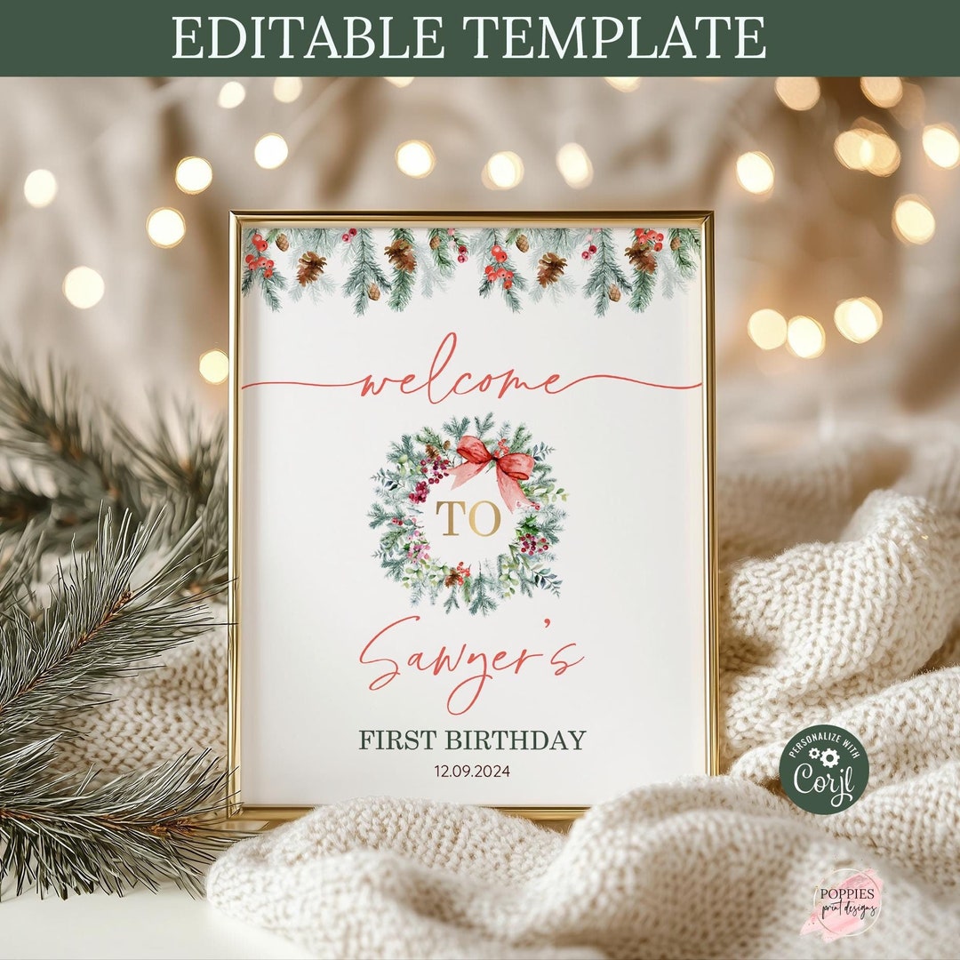 Editable Winter Floral Welcome Sign Christmas Floral Sign Winter ...