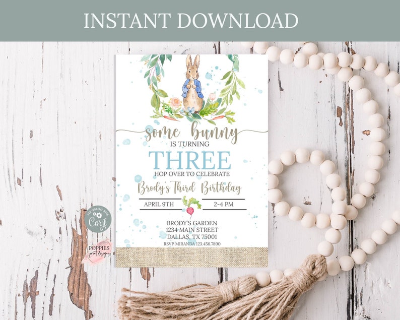 Editable Peter Rabbit Birthday Invitation Some Bunny - Etsy