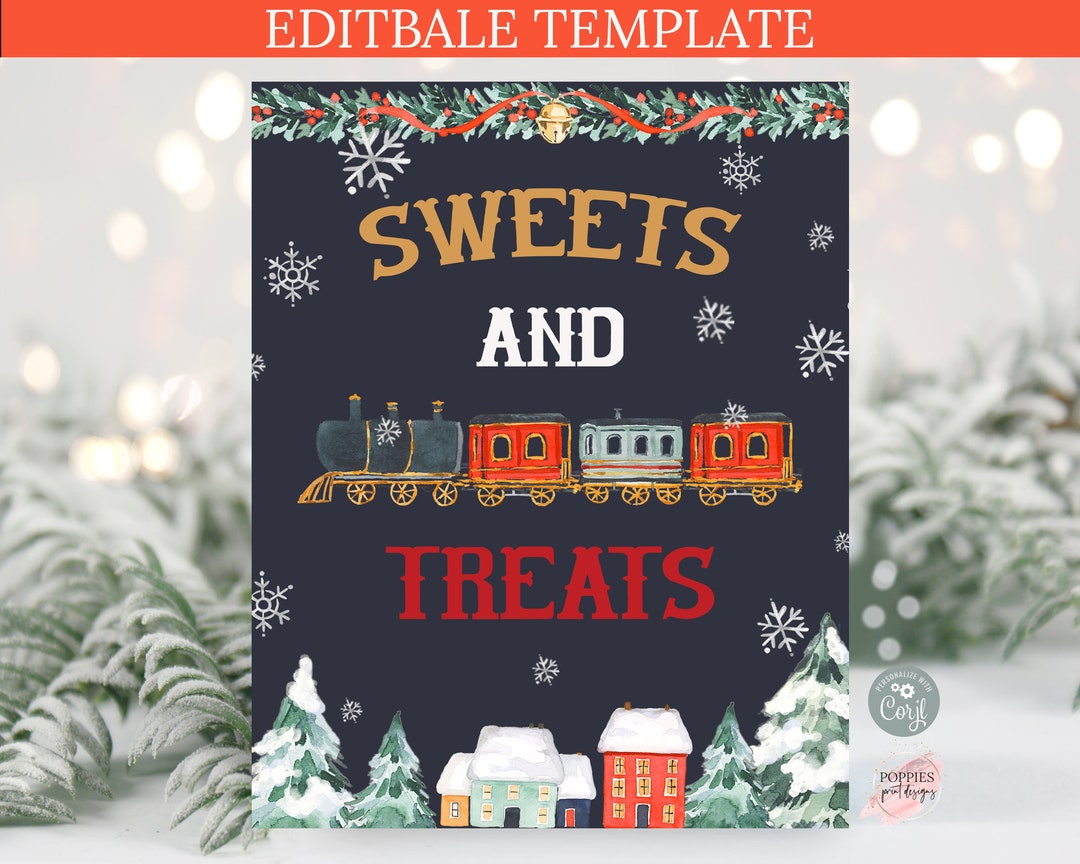 Christmas Train Party Sweets and Treats Bar Sign Winter Birthday ...