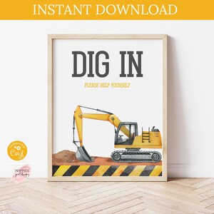 Editable Construction Site Party Dig in Sign Dump Truck Birthday Party ...