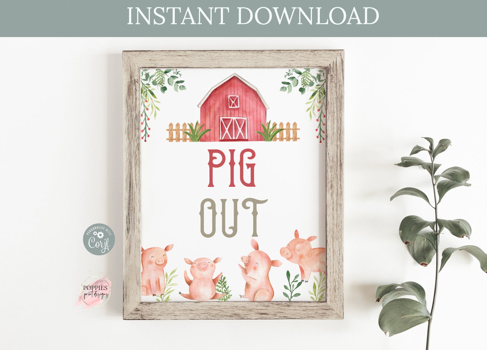 Barnyard Pig Out Food Sign Farm Birthday Party Food Table Sign Farm ...