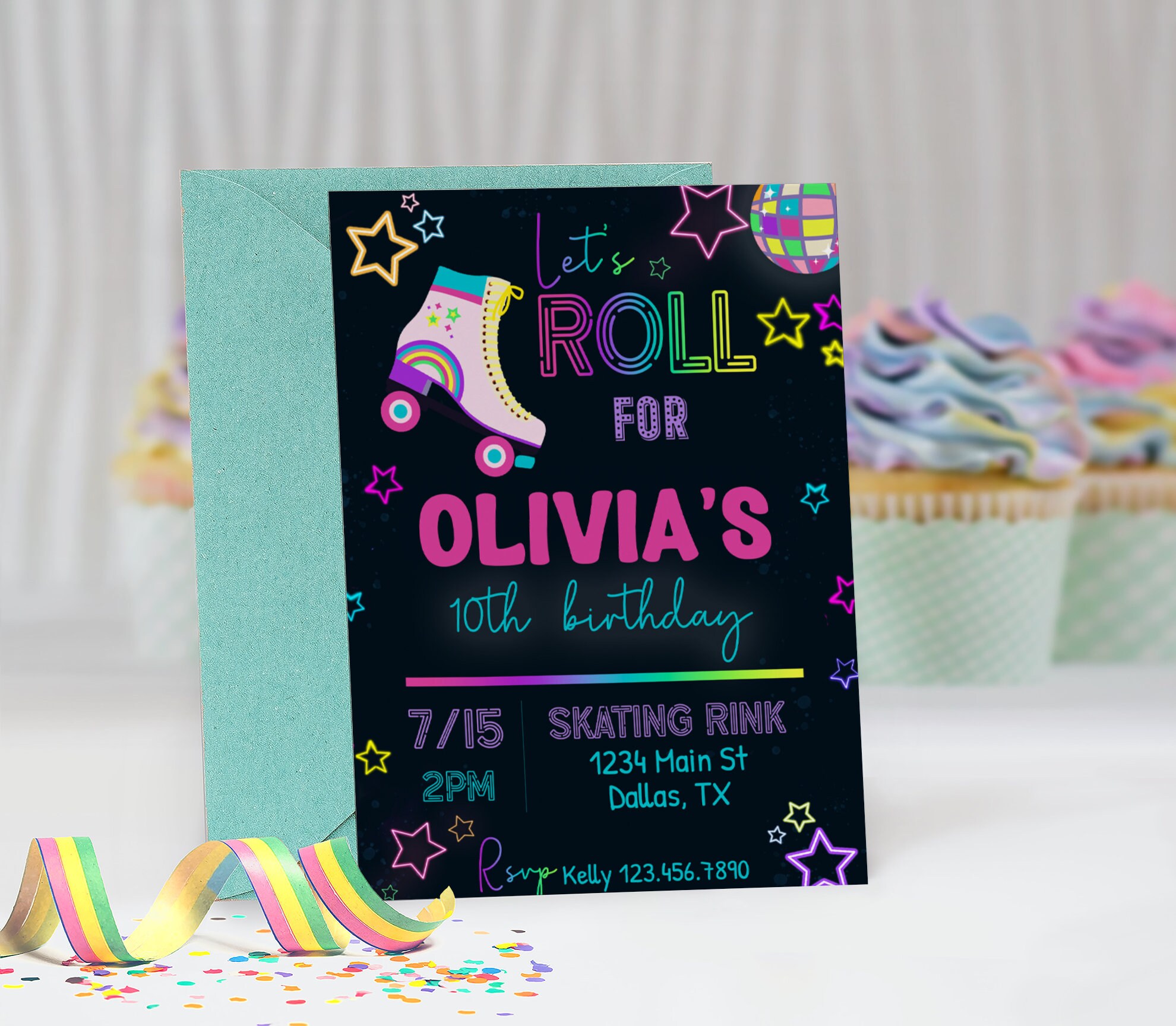 Editable Girls Skate Party Birthday Invitation Let's Roll Invite Roller ...