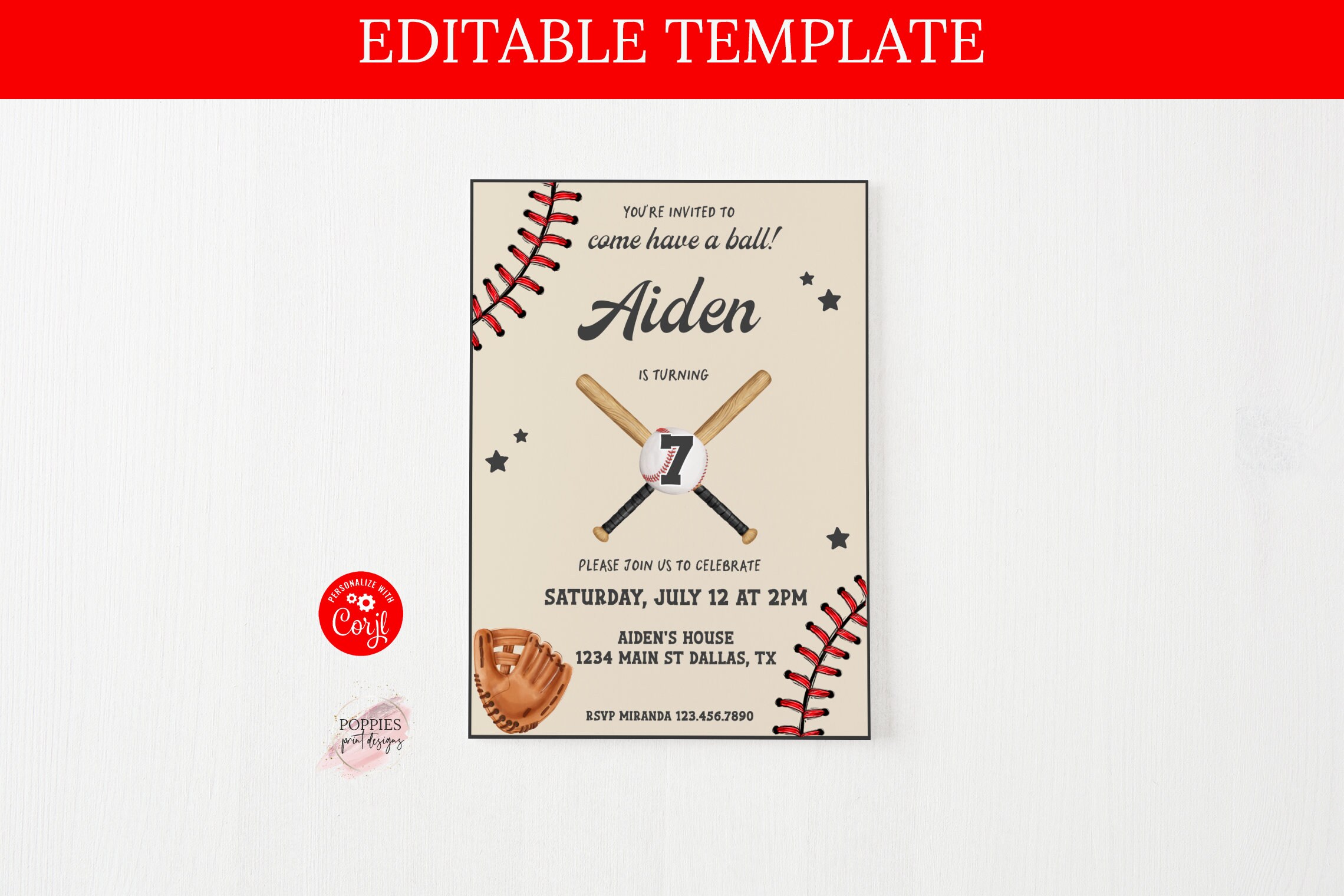 Editable Baseball Birthday Invitation Batter up Birthday Baseball Any ...
