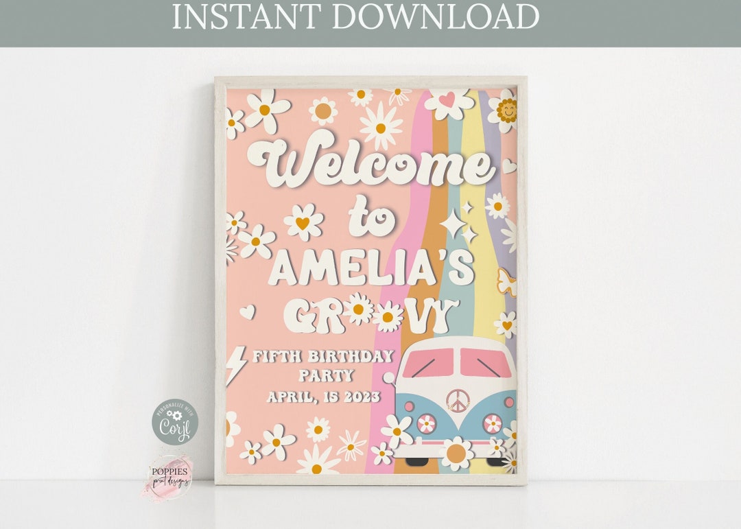 Editable Groovy Party Welcome Sign Groovy One Birthday Sign Daisy ...