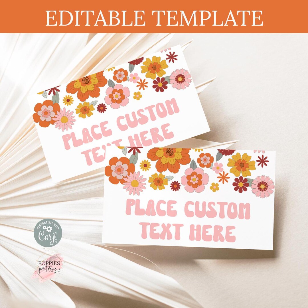 Editable Retro Floral Birthday Food Labels Groovy Birthday Food Tent ...