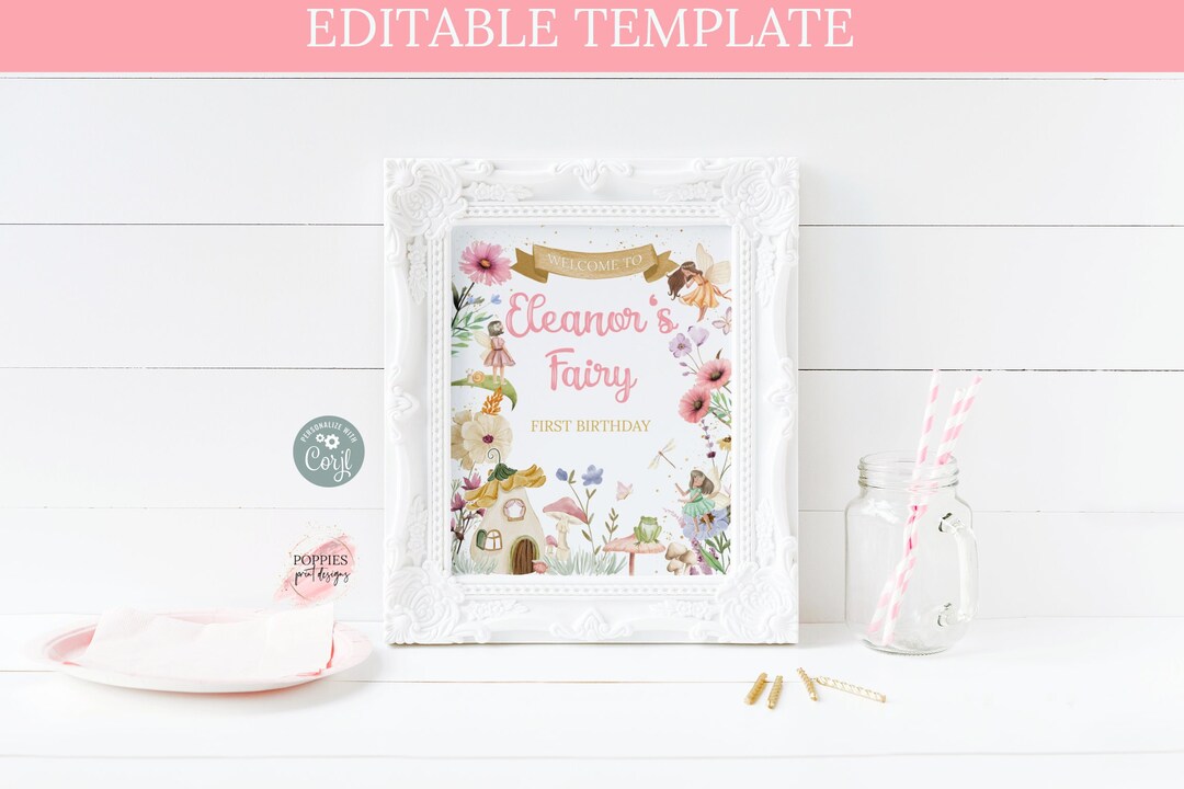 Editable Fairy Birthday Welcome Sign Fairy First Birthday Party Flutter ...